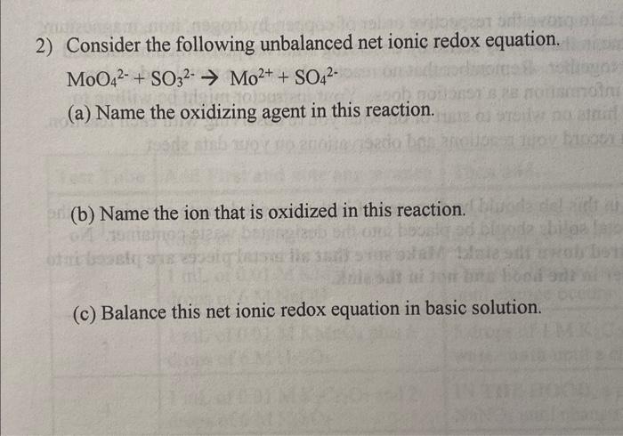 Solved Consider the following unbalanced net ionic redox | Chegg.com