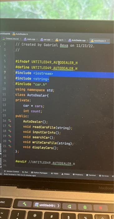 Solved \#ifndef UNTITLEO49_AUTODEALER_H \#define UNTITLED 49 | Chegg.com