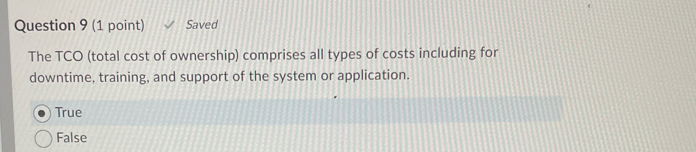 Solved Question 9 (1 ﻿point) ﻿SavedThe TCO (total cost of | Chegg.com