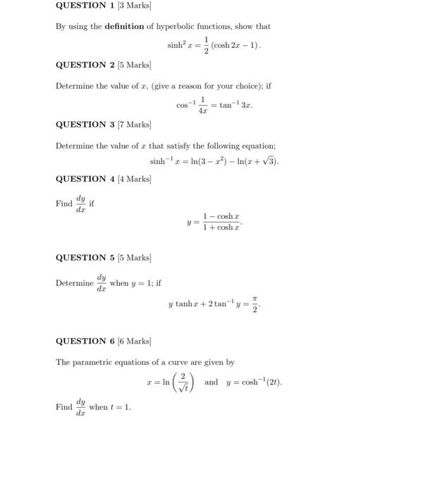 Solved By using the definition of hyperbolic functions, show | Chegg.com