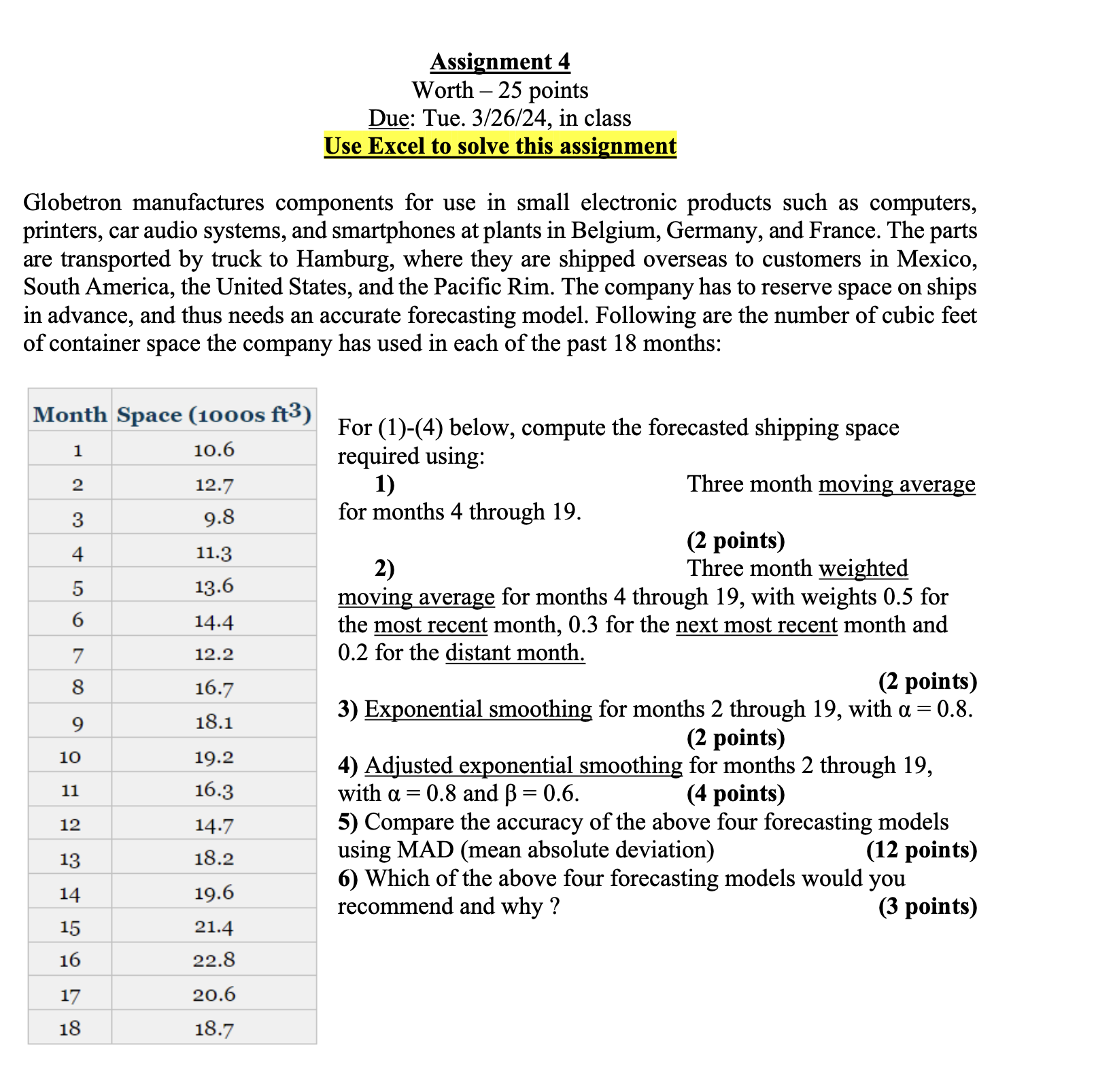 Solved Use Excel to solve this assignment -( ﻿MUSTtake a | Chegg.com