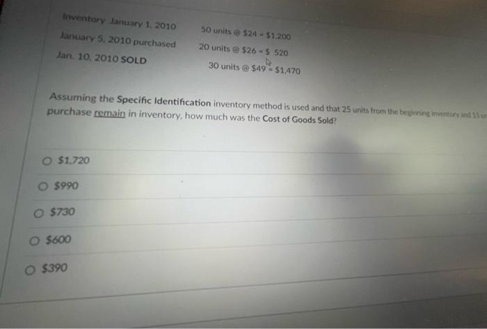 Assuming the Specific Identification inventory method | Chegg.com