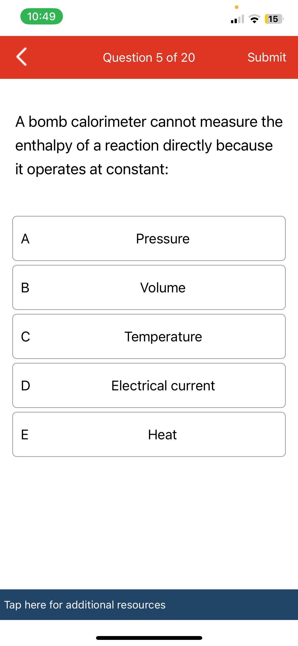 Solved Question 5 ﻿of 20SubmitA bomb calorimeter cannot | Chegg.com