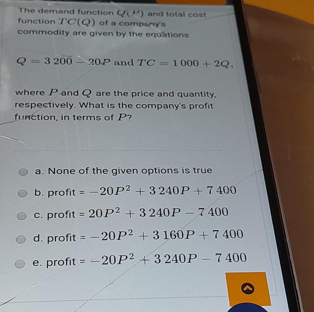 Solved The demand function Q(⋅) and total cost function TC | Chegg.com