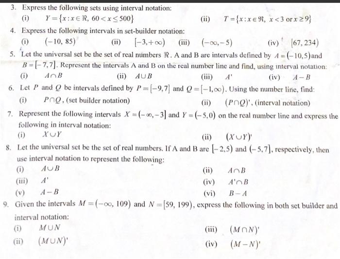 Solved 3. Express the following sets using interval | Chegg.com