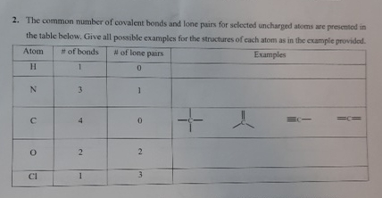 Solved The common number of covalent honds and lone psirs | Chegg.com