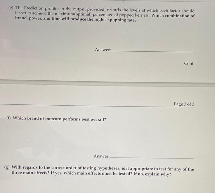 (e) The Prediction profiler in the output provided, | Chegg.com