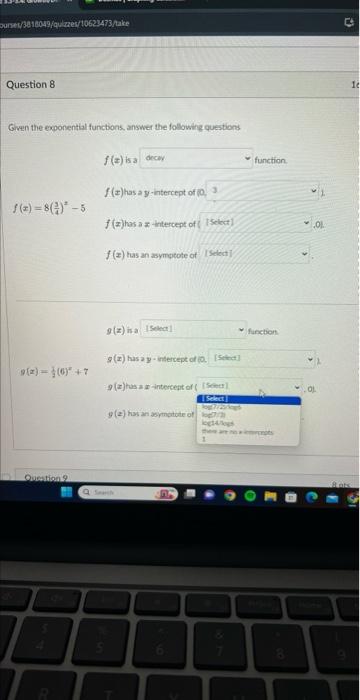 Solved Question 8 Given the exponential functions, answer | Chegg.com