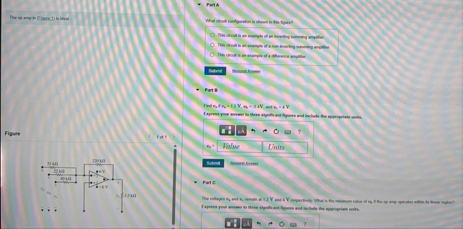 Solved Solve all parts please Part AThe op amp in (Figure 1) | Chegg.com