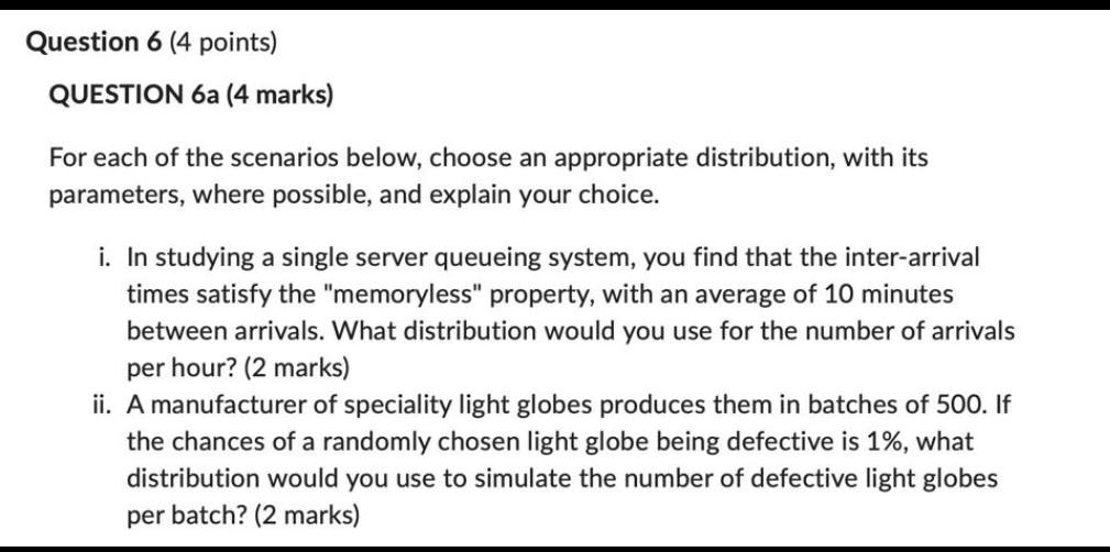 Solved QUESTION 6a (4 marks) For each of the scenarios | Chegg.com