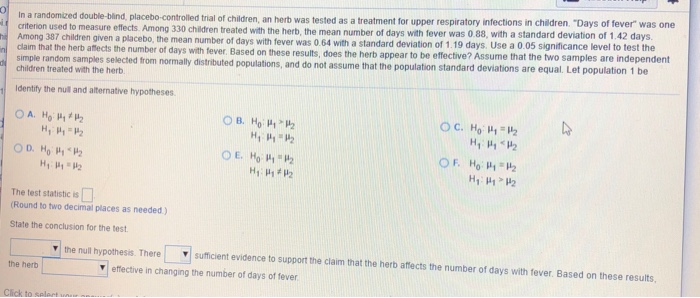 Solved In a randomized double-blind, placebo-controlled | Chegg.com