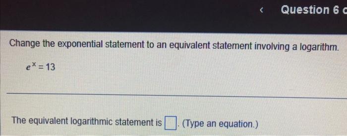 Solved Change the exponential statement to an equivalent | Chegg.com