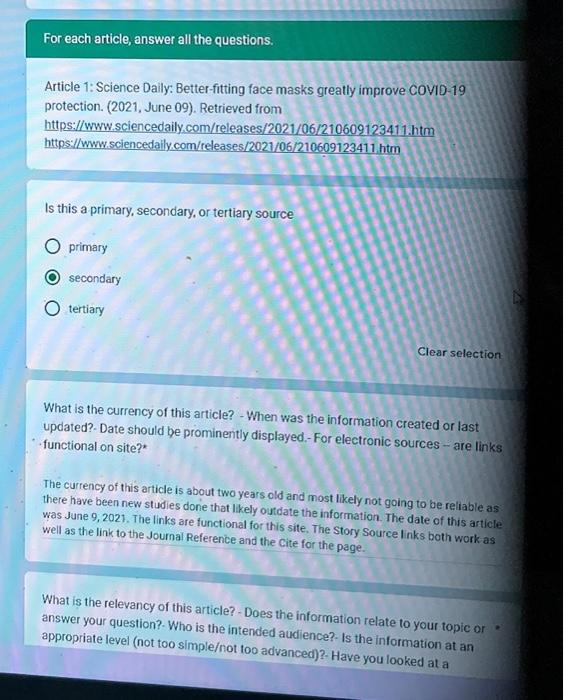 Solved For each article, answer all the questions. Article | Chegg.com