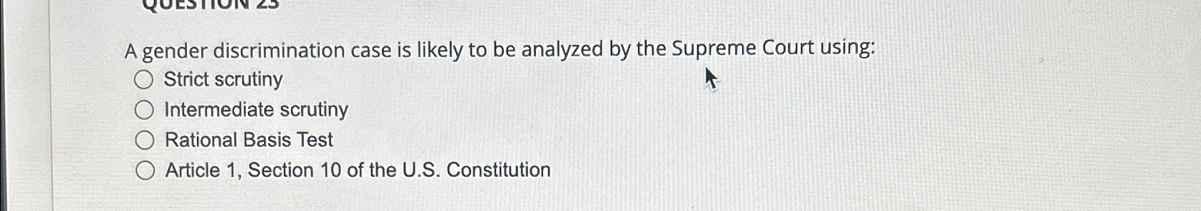 Solved A gender discrimination case is likely to be analyzed | Chegg.com