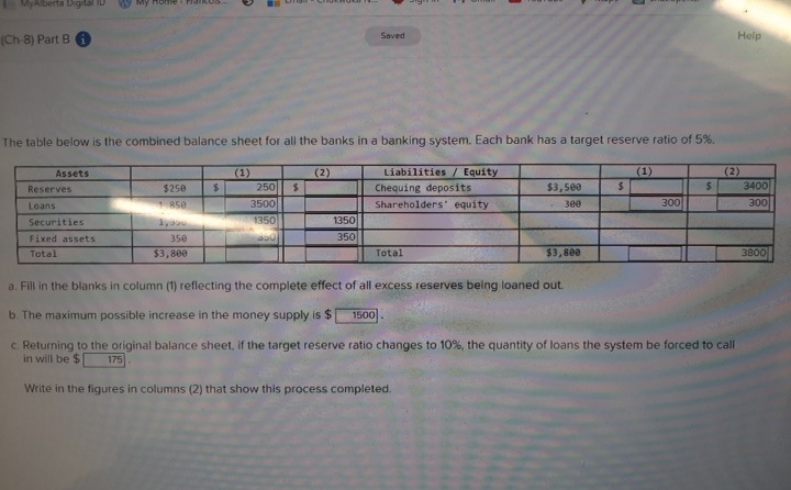 Solved (Ch-8) ﻿Part BSovedHelpThe table below is the | Chegg.com