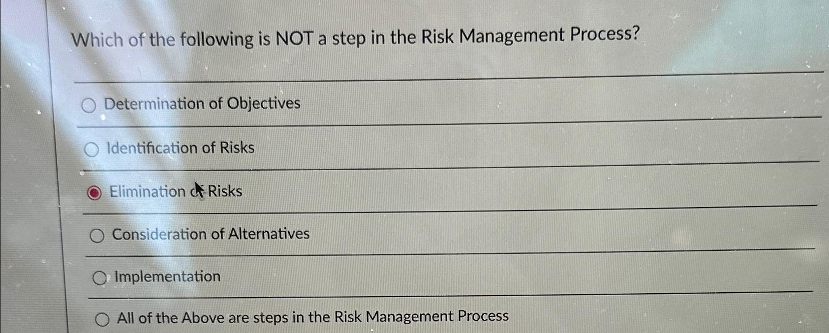 Solved Which of the following is NOT a step in the Risk | Chegg.com