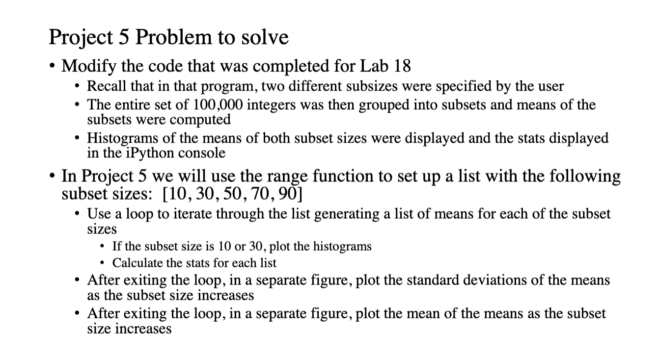 Project 5 ﻿Problem to solve. PLEASE USE SPYDER PYTHON | Chegg.com