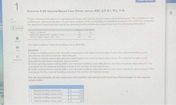 Solved Exercise 5-26 Volume-Based Cost Driver versus ABC (LO | Chegg.com