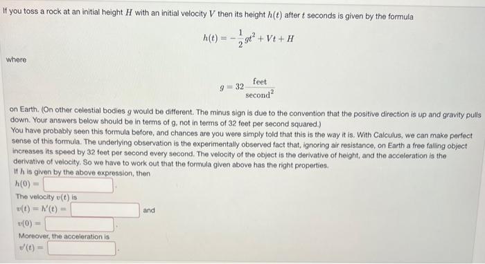 Solved If you toss a rock at an initial height H with an | Chegg.com
