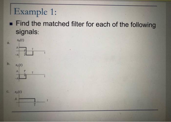 Solved Example 1: Find the matched filter for each of the | Chegg.com