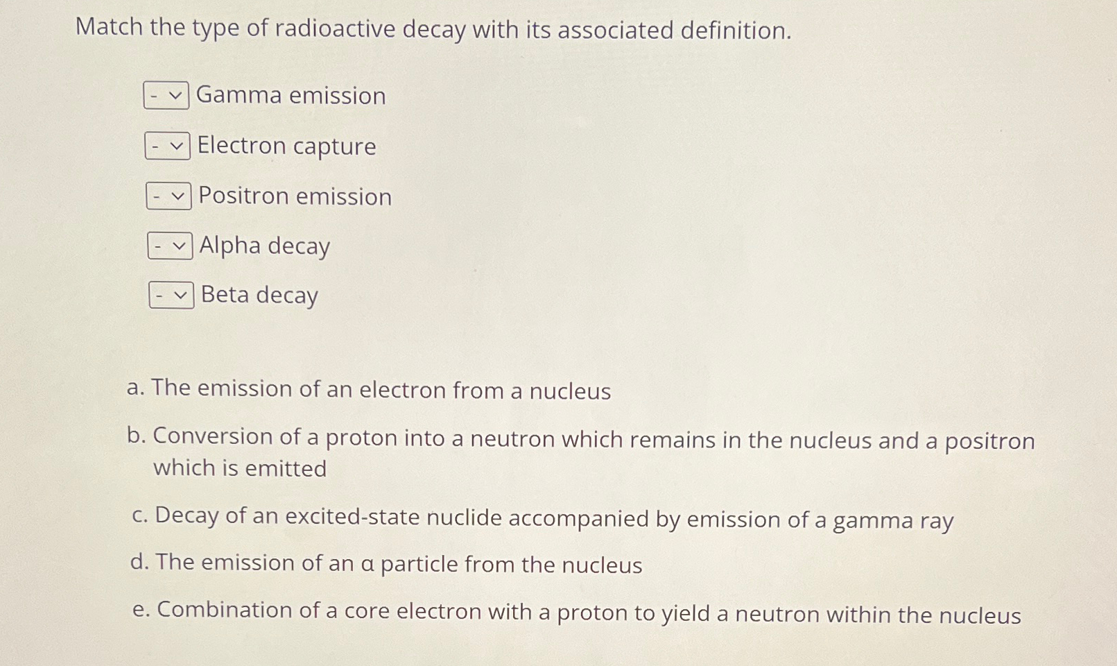 Solved Match the type of radioactive decay with its | Chegg.com