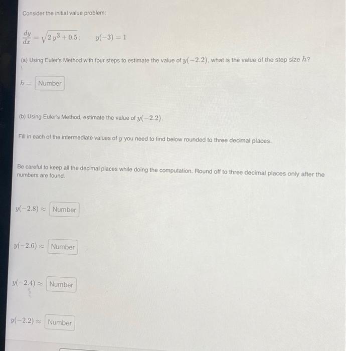 Solved Consider the initial value problem: dy dx √2 y3 +0.5; | Chegg.com