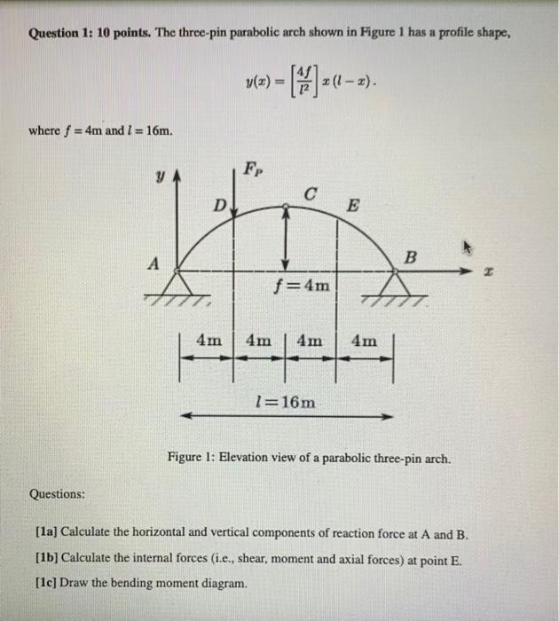 Solved Question 1: 10 points. The three-pin parabolic arch | Chegg.com