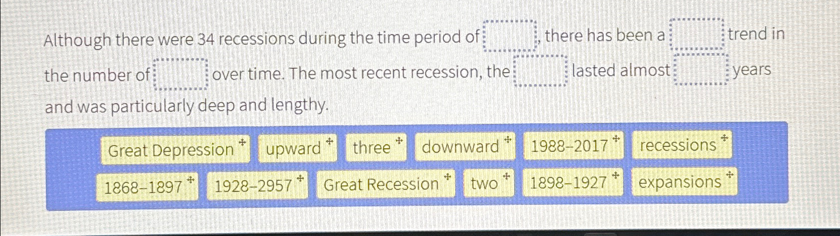 Solved Although there were 34 ﻿recessions during the time | Chegg.com