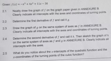 Solved Given: f(x)=-x3+4x2+11x-302.1 ﻿Neatly draw the graph | Chegg.com
