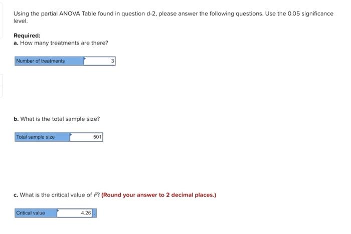 Solved Using the partial ANOVA Table found in question d-2. | Chegg.com