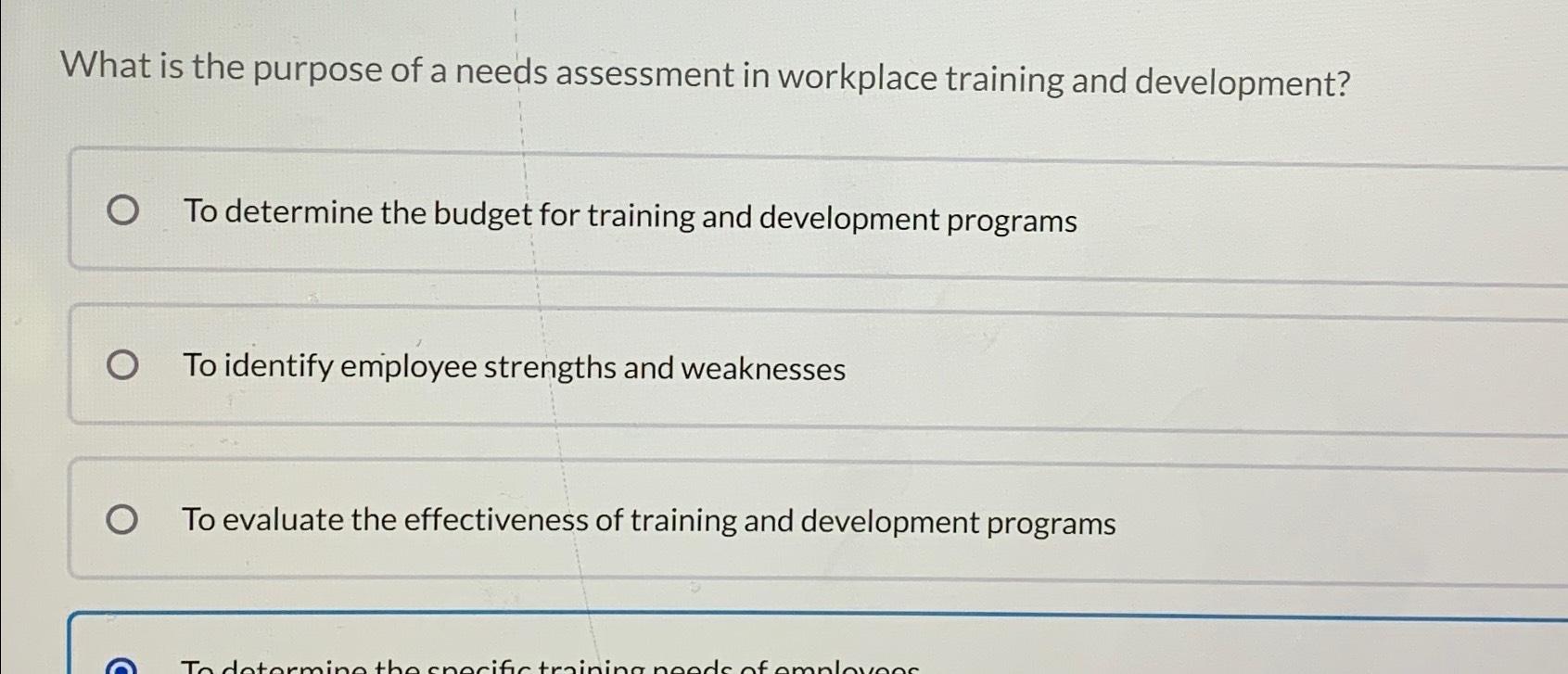 Solved What is the purpose of a needs assessment in | Chegg.com