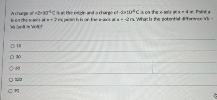 Solved A charge of +2×10−8C is at the origin and a charge of | Chegg.com