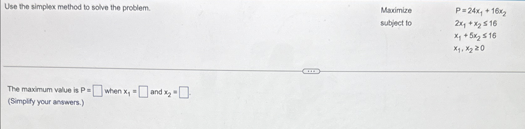 Use the simplex method to solve the problem. | Chegg.com