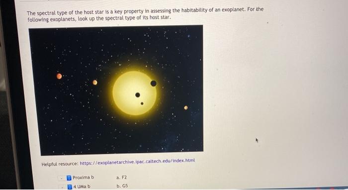 The spectral type of the host star is a key property | Chegg.com