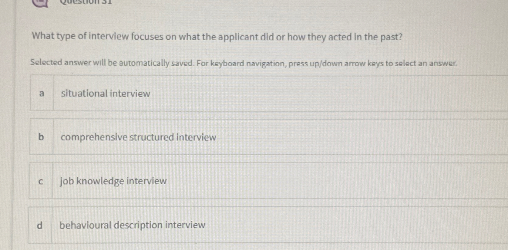 Solved What type of interview focuses on what the applicant | Chegg.com