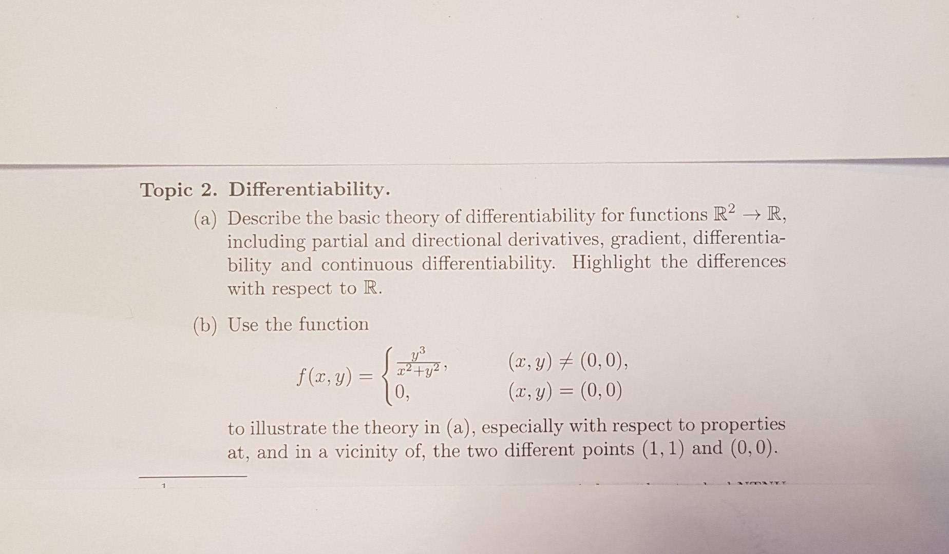 Solved Topic 2. Differentiability. (a) Describe the basic | Chegg.com