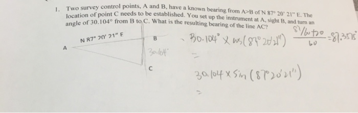 Solved 1. Two survey control points, A and B, have a known b | Chegg.com