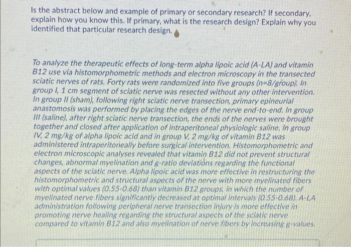 Solved Is the abstract below and example of primary or | Chegg.com