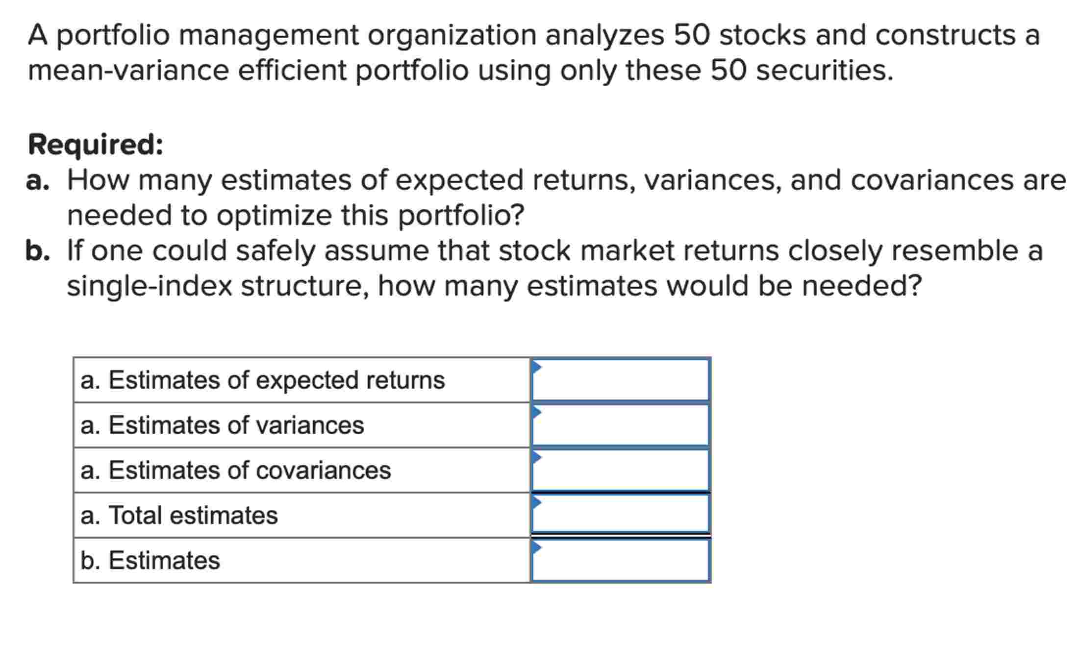 Solved A portfolio management organization analyzes 50 | Chegg.com
