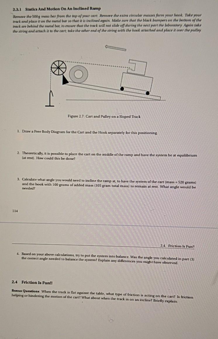 Solved 2.3.1 Statics And Motion On An Inclined Ramp Remove | Chegg.com