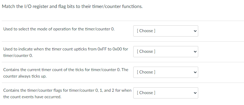 Solved Match the I/O register and flag bits to their | Chegg.com