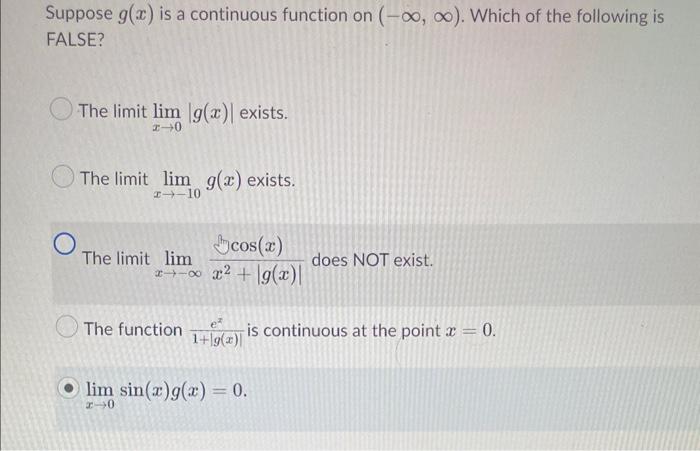 Solved Suppose g(x) is a continuous function on (−∞,∞). | Chegg.com