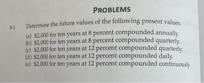 Solved 9.1 Determine the future values of the following | Chegg.com