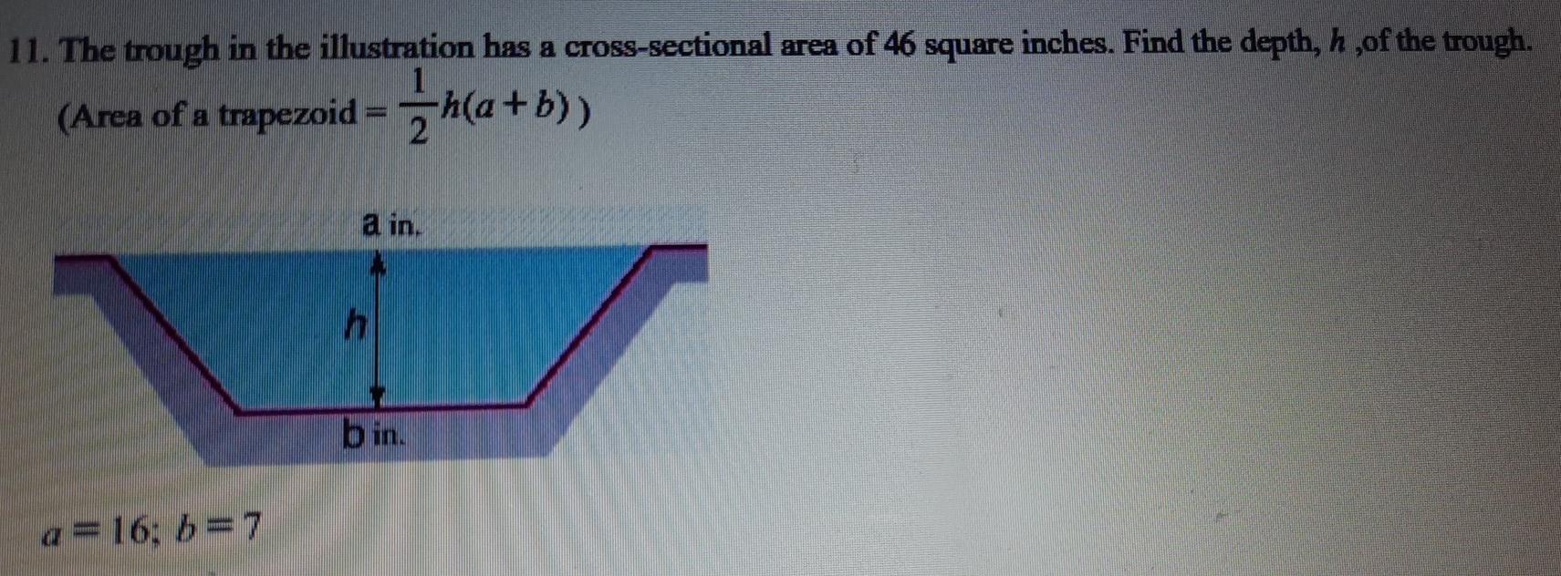 Solved 11. The trough in the illustration has a | Chegg.com