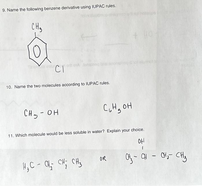 Solved 9. Name the following benzene derivative using IUPAC | Chegg.com