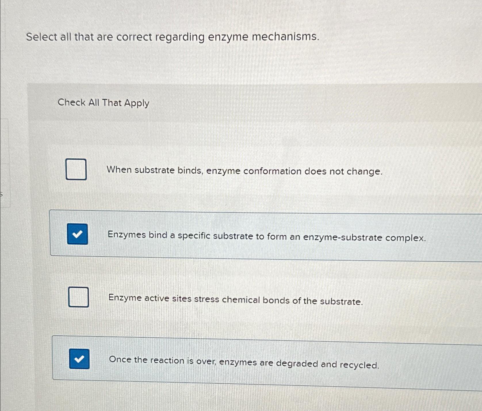 Solved Select All That Are Correct Regarding Enzyme