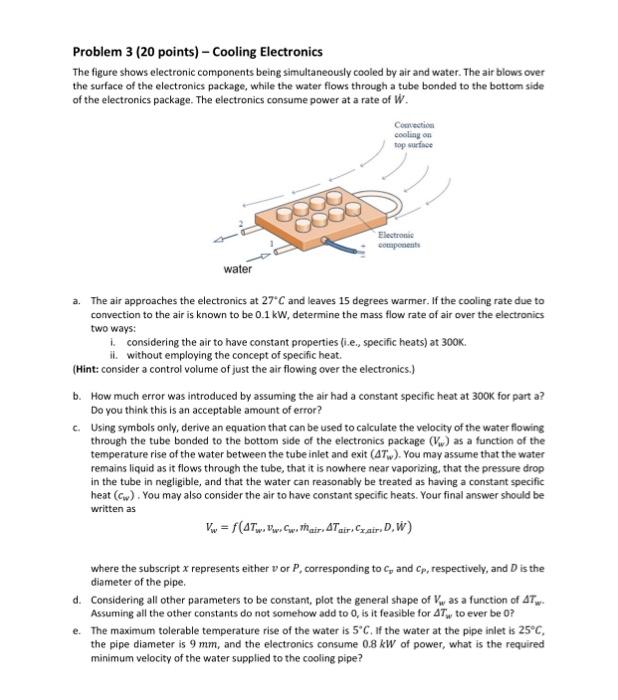 Solved Problem 3 (20 points) - Cooling Electronics The | Chegg.com