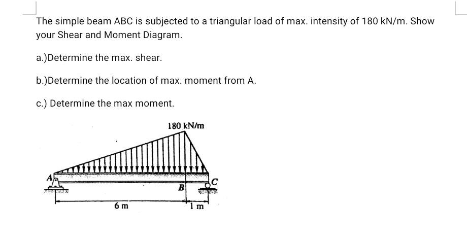 Solved The simple beam ABC is subjected to a triangular load | Chegg.com