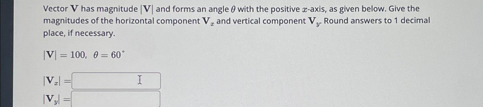 Solved Vector V ﻿has magnitude |V| ﻿and forms an angle θ | Chegg.com