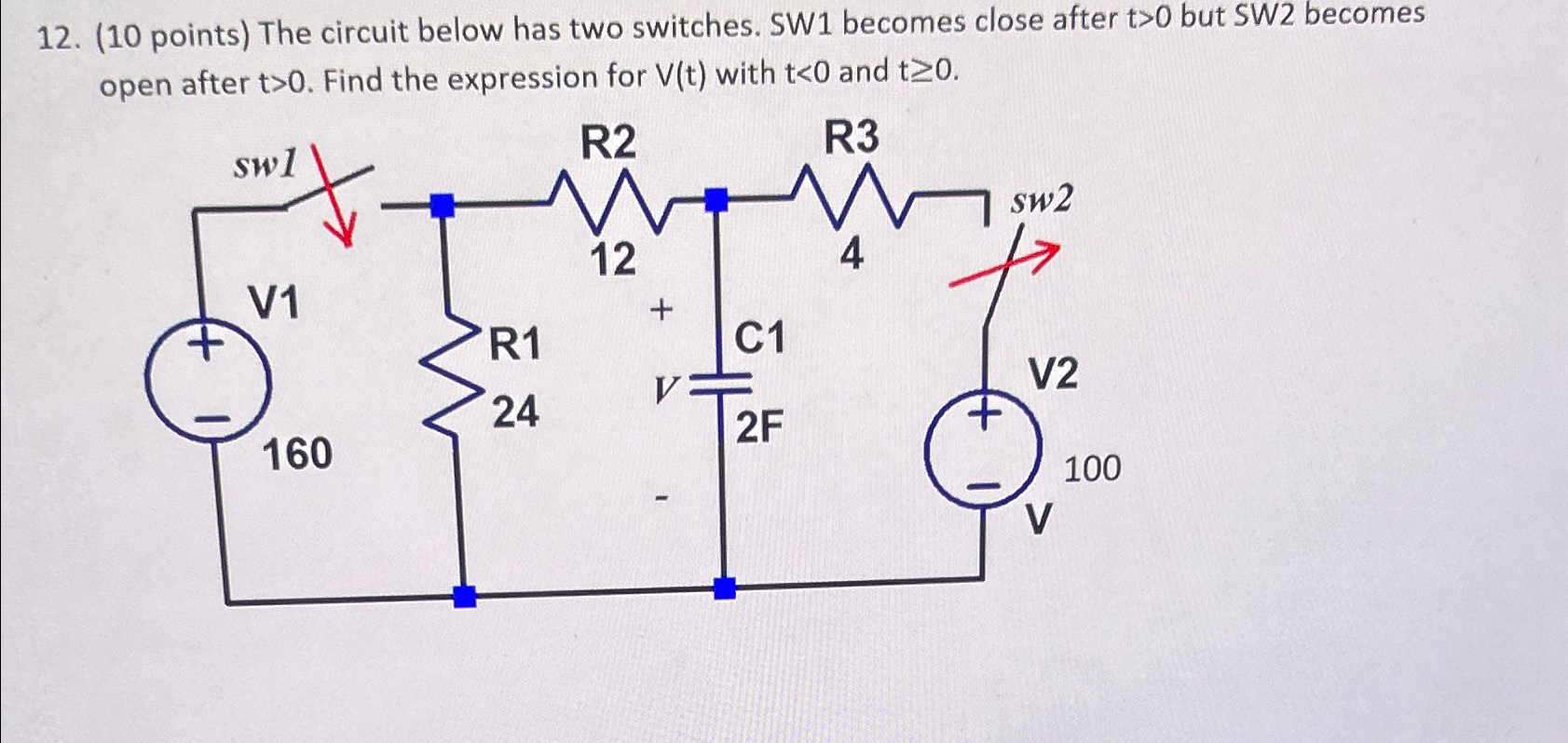 Solved (10 ﻿points) ﻿The circuit below has two switches. SW1 | Chegg.com